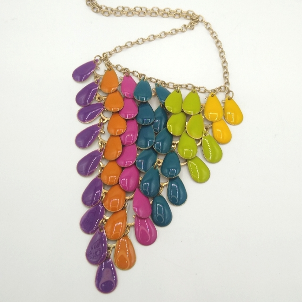 Claire's Rainbow Enamel Fish Scale Teardrop Bib State… - Gem